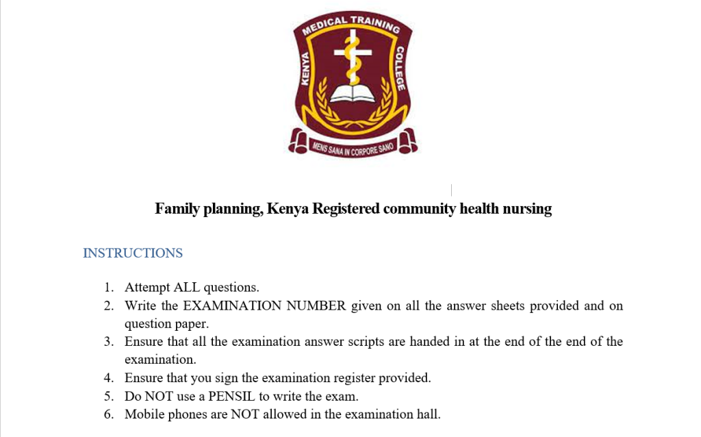 Family planning, Kenya Registered community health nursing - Kenya Med ...